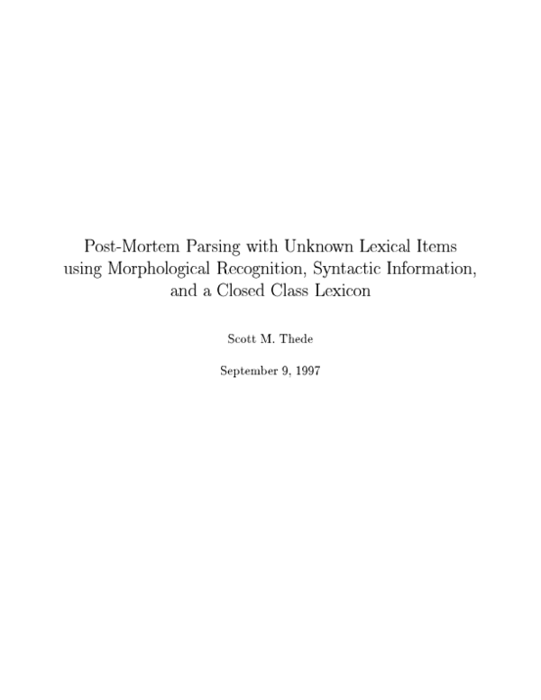 Pdf Post Mortem Parsing With Unknown Lexical Items Using Morphological Recognition Syntactic
