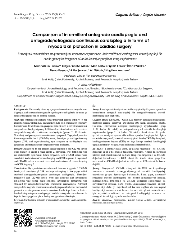 (PDF) Comparison of intermittent antegrade cardioplegia and antegrade ...
