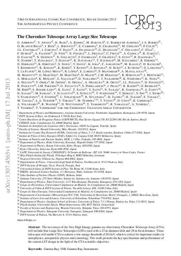 Pdf The Cherenkov Telescope Array Large Size Telescope