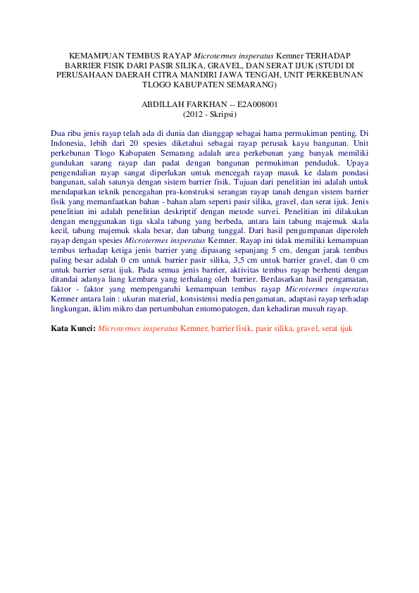 (PDF) KEMAMPUAN TEMBUS RAYAP Microtermes insperatus Kemner TERHADAP ...