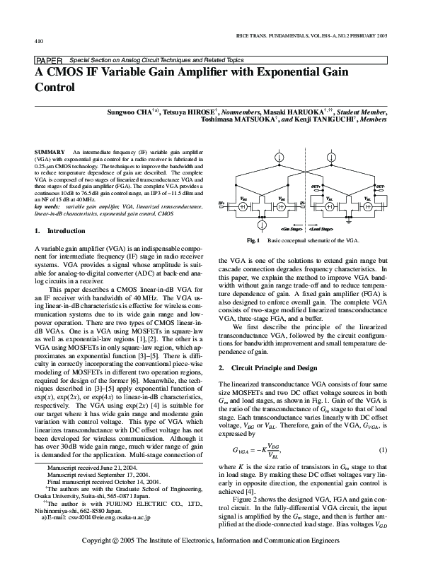 (PDF) A CMOS IF Variable Gain Amplifier with Exponential Gain Control