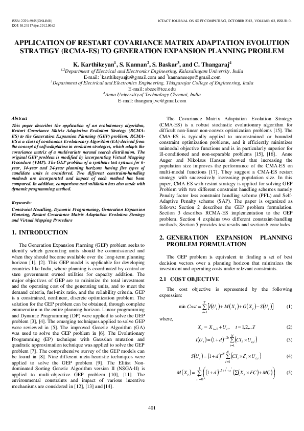 Pdf Application Of Restart Covariance Matrix Adaptation Evolution