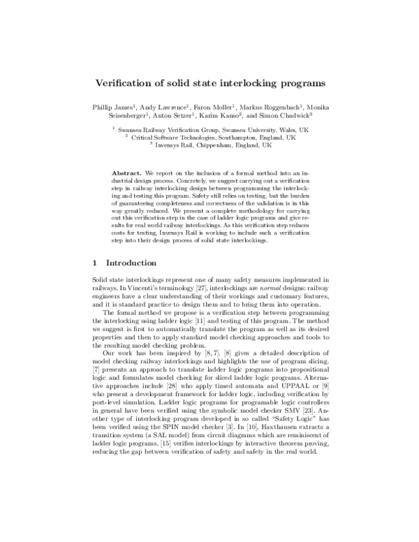 (PDF) Verification of Solid State Interlocking Programs