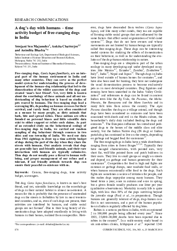 (PDF) A Dog's Day with Humans - Time Activity Budget of Free-Ranging ...