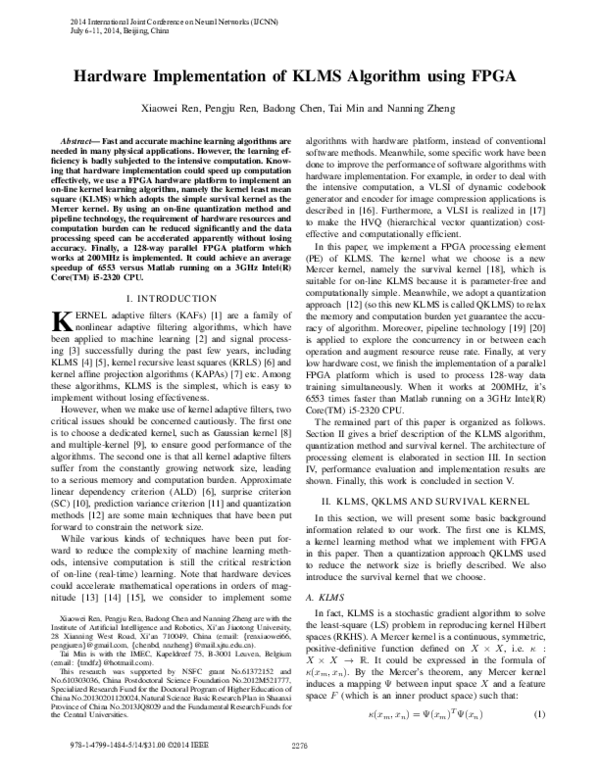 Pdf Hardware Implementation Of Klms Algorithm Using Fpga