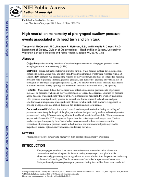 (PDF) High-Resolution Manometry of Pharyngeal Swallow Pressure Events ...