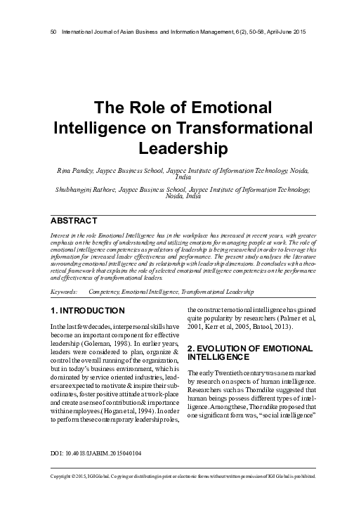 (PDF) The Role of Emotional Intelligence on Transformational Leadership