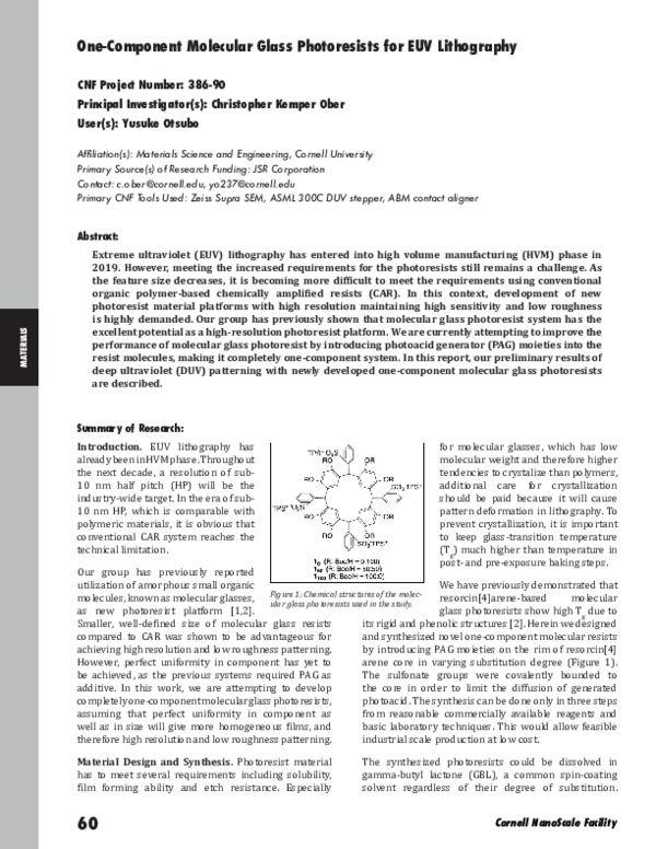 (PDF) One-Component Molecular Glass Photoresists for EUV Lithography