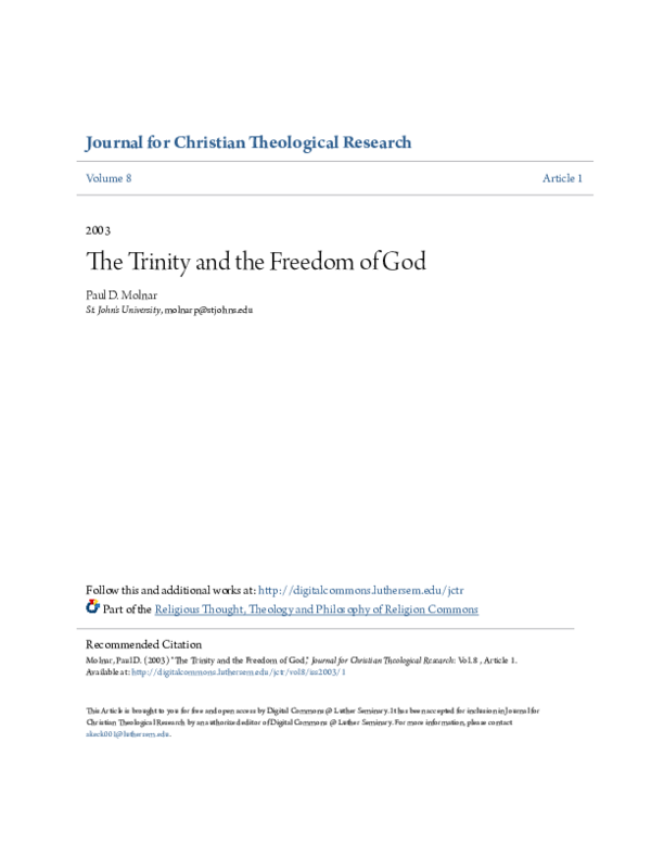 (PDF) The Trinity and the Freedom of God