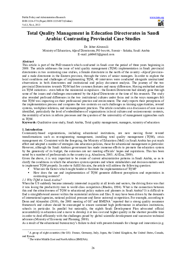 (PDF) Total Quality Management in Education Directorates in Saudi ...