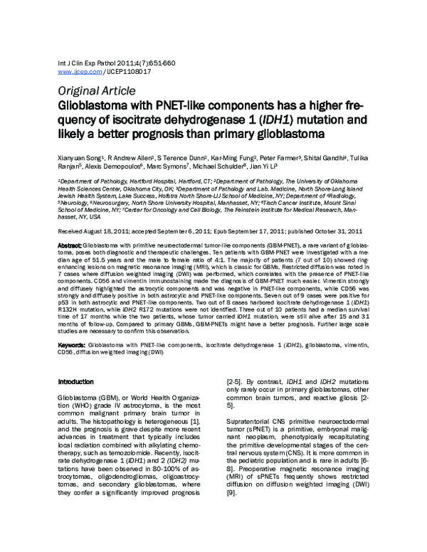 (PDF) Glioblastoma with PNET-like components has a higher frequency of isocitrate dehydrogenase ...