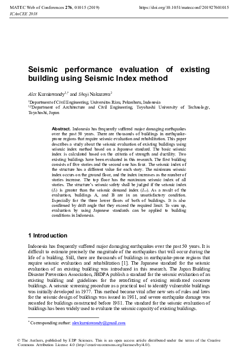 Pdf Seismic Performance Evaluation Of Existing Building Using Seismic