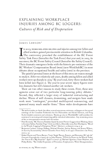 (PDF) Explaining Workplace Injuries among BC Loggers: Cultures of Risk ...
