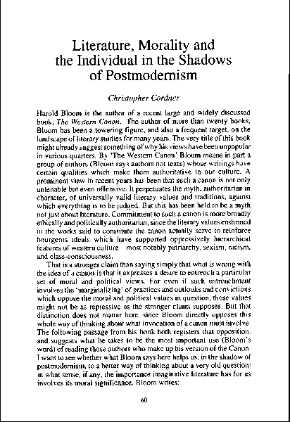 (PDF) Literature, Morality and the Individual in the Shadows of ...