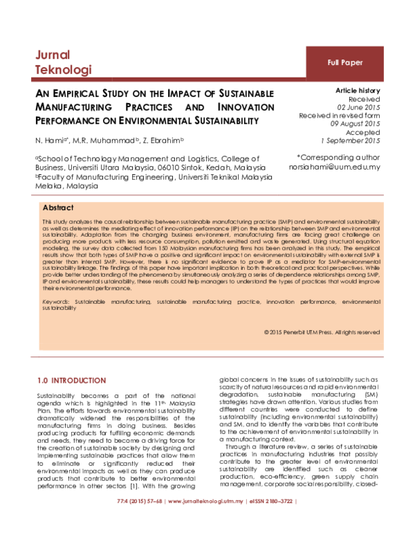 (PDF) An Empirical Study on the Impact of Sustainable Manufacturing Practices and Innovation ...