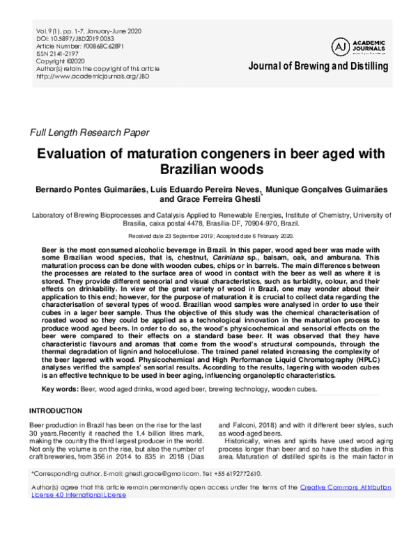 (PDF) Evaluation of maturation congeners in beer aged with Brazilian woods