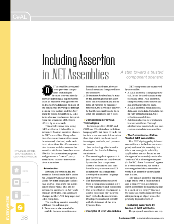 (PDF) Including assertions in .NET assemblies