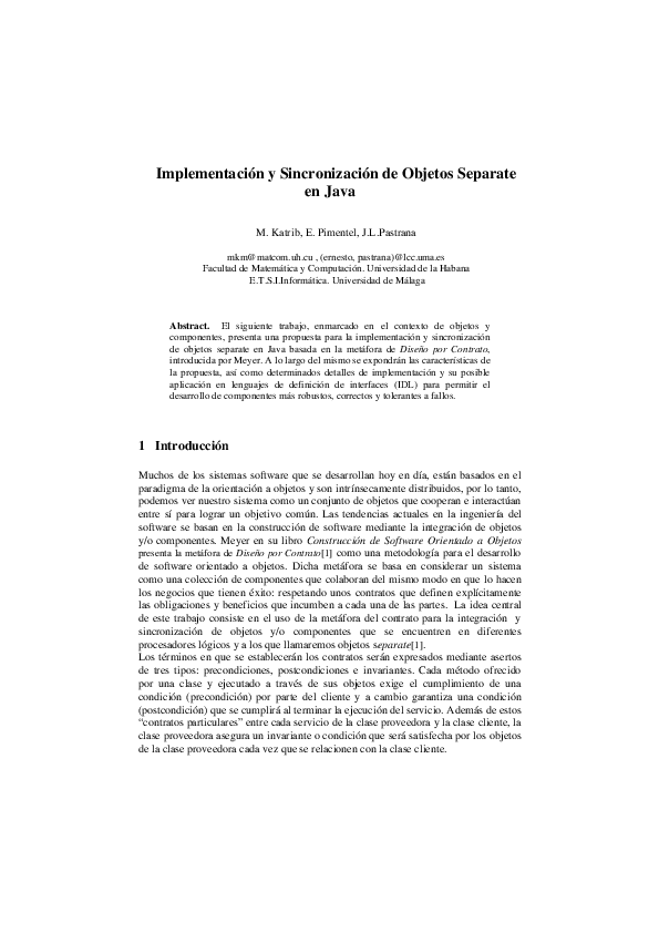 (PDF) Implementación y Sincronización de Objetos Separate en Java