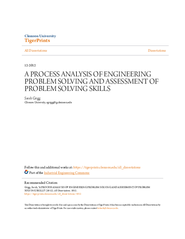 (PDF) A process analysis of engineering problem solving and assessment of problem solving skills ...