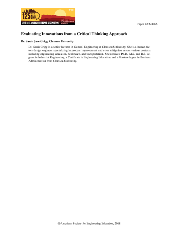 (PDF) Evaluating Innovations from a Critical Thinking Approach