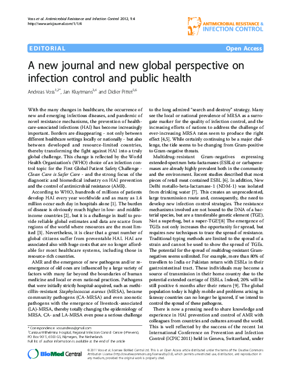 (PDF) A new journal and new global perspective on infection control and ...