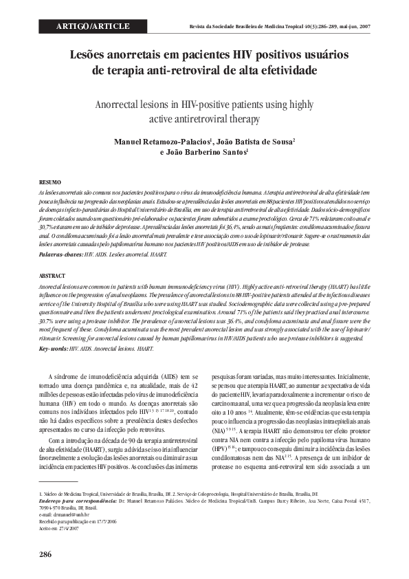 (PDF) Lesões anorretais em pacientes HIV positivos usuários de terapia ...