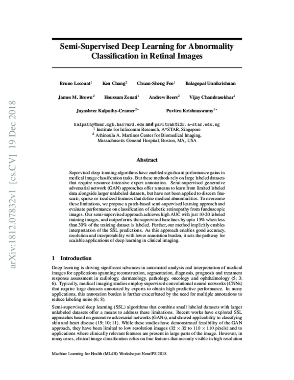 Pdf Semi Supervised Deep Learning For Abnormality Classification In Retinal Images