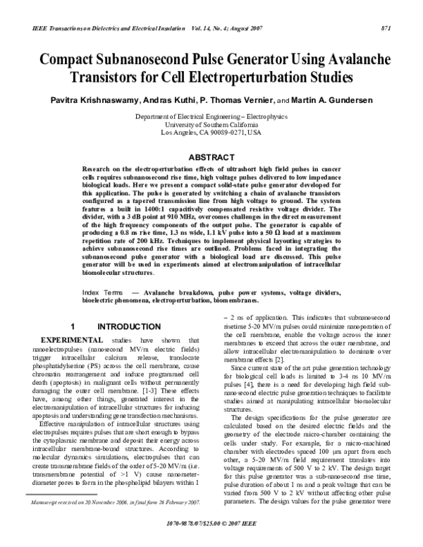 (PDF) Compact Subnanosecond Pulse Generator Using Avalanche Transistors ...