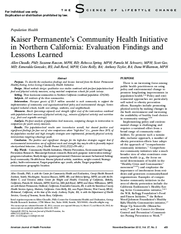 (PDF) Kaiser Permanente's Community Health Initiative in Northern ...
