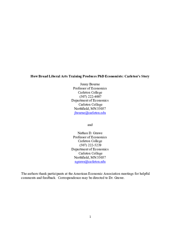 (PDF) How Broad Liberal Arts Training Produces PhD Economists: Carleton ...