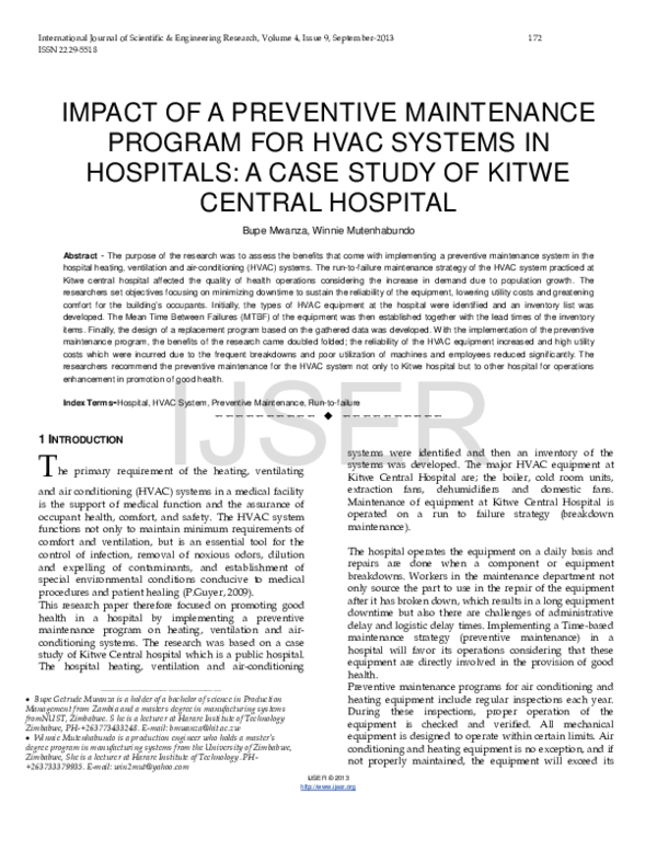 (PDF) Impact of a Preventive Maintenance Program for Hvac Systems in ...
