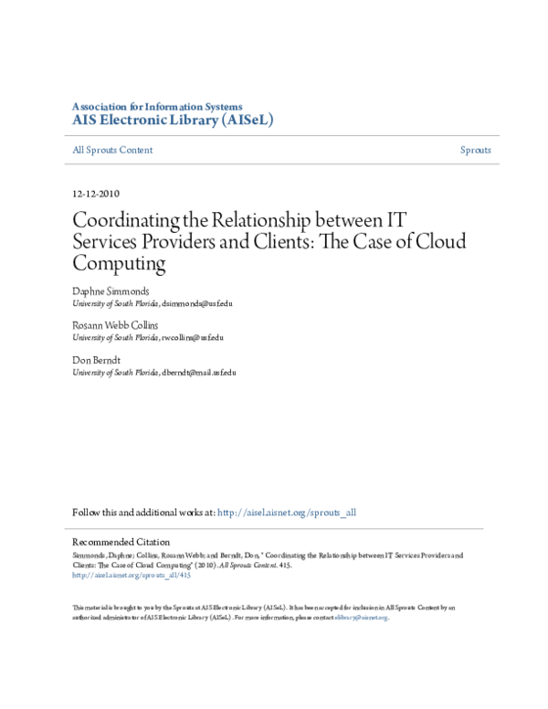(PDF) Coordinating the Relationship between IT Services Providers and ...