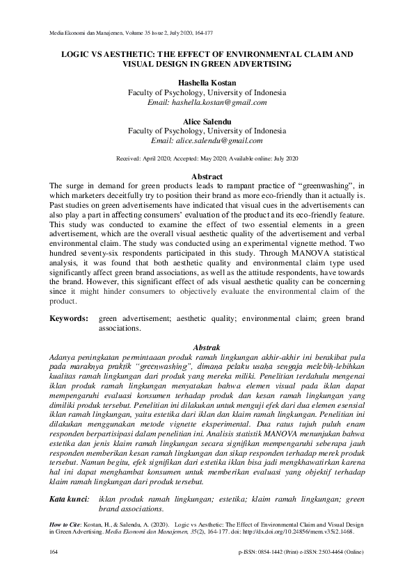 (PDF) Logic vs Aesthetic: The Effect of Environmental Claim and Visual ...