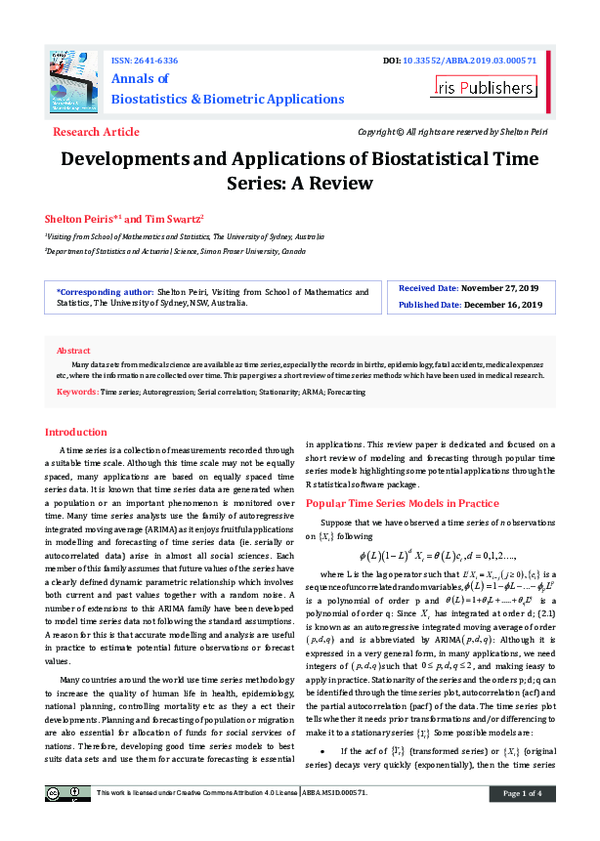 (PDF) Developments and Applications of Biostatistical Time Series: A Review