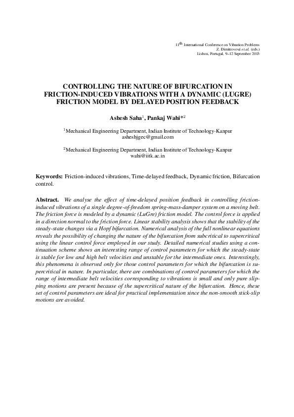 (PDF) Controlling Friction-Induced Bifurcation Dynamics