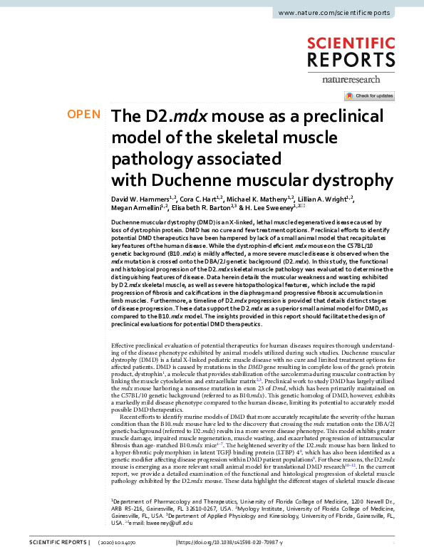 (PDF) The D2.mdx mouse as a preclinical model of the skeletal muscle ...