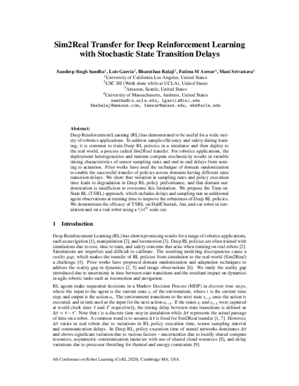 Pdf Sim2real Transfer For Deep Reinforcement Learning With Stochastic