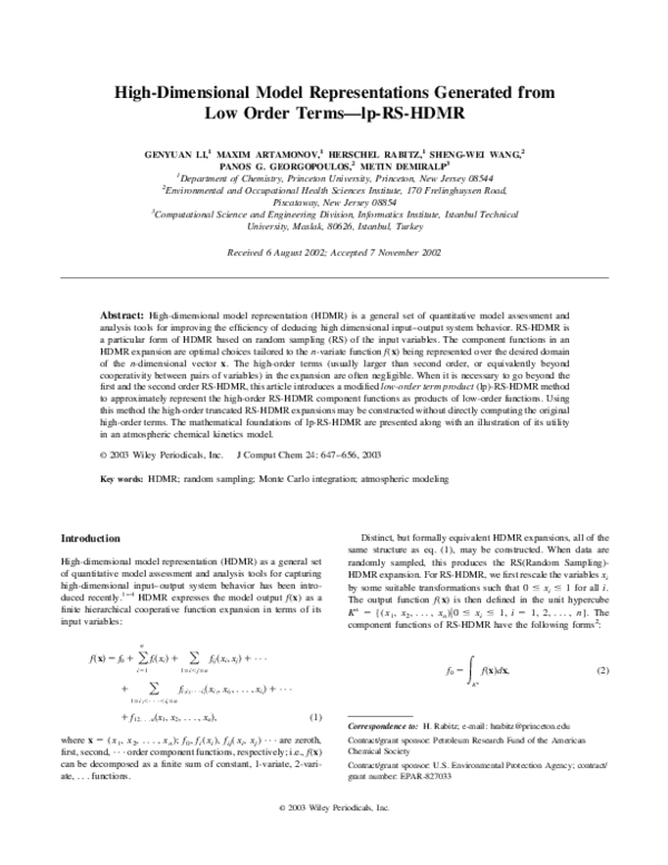 (PDF) High-dimensional model representations generated from low order ...
