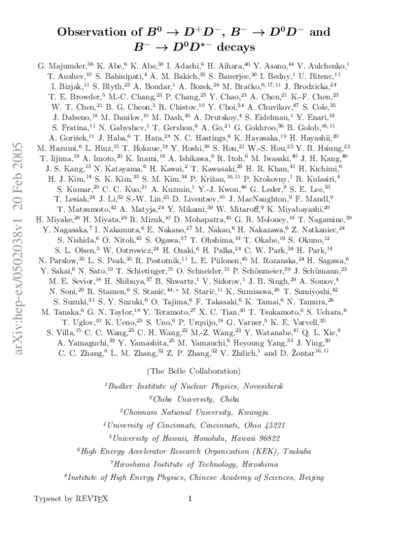 (PDF) Evidence for B0→D+D- and Observation of B-→D0D- and B-→D0D*- Decays