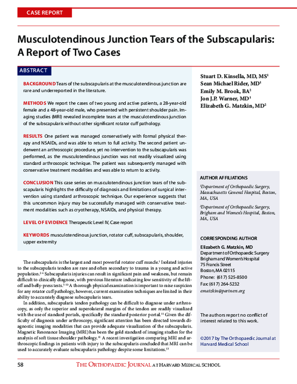 (PDF) Musculotendinous Junction Tears of the Subscapularis : A Report ...