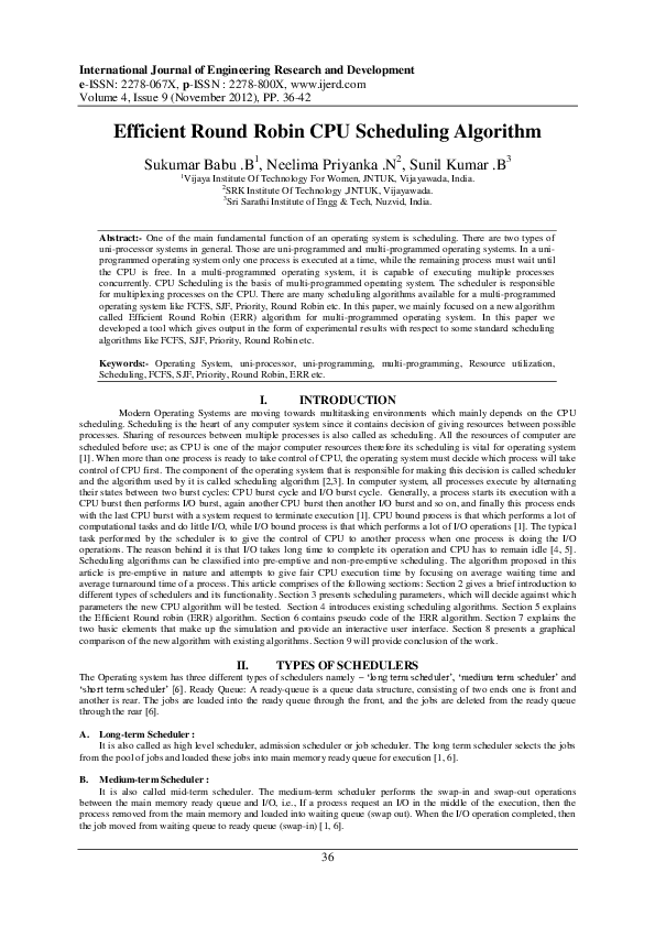 Pdf Efficient Round Robin Cpu Scheduling Algorithm