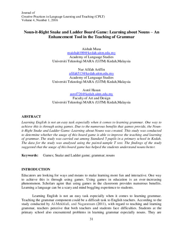 (PDF) Noun-it-right snake and ladder board game: learning about nouns ...