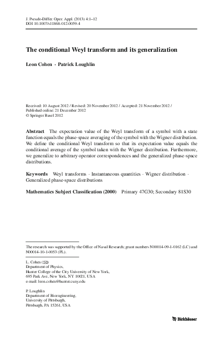 (PDF) The conditional Weyl transform and its generalization