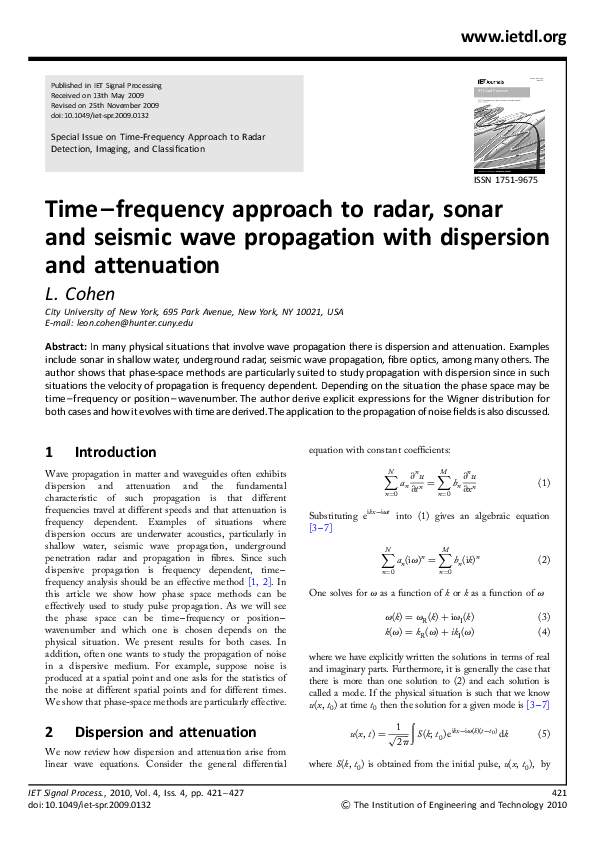 (PDF) Time–frequency approach to radar, sonar and seismic wave propagation with dispersion and ...