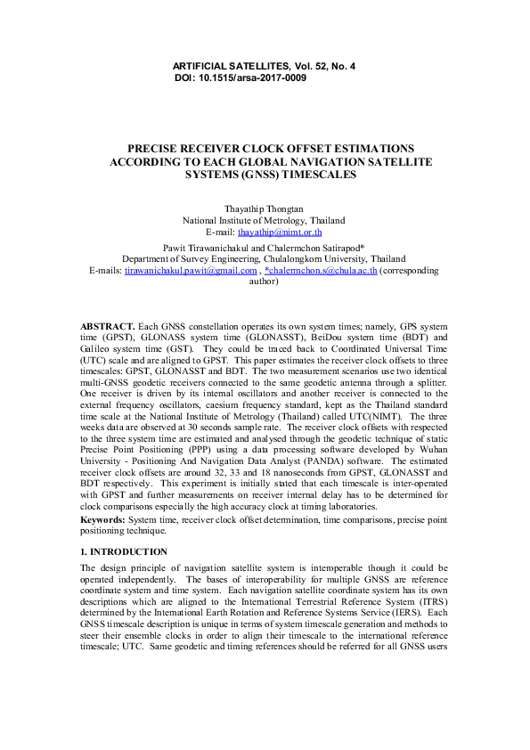 Pdf Precise Receiver Clock Offset Estimations According To Each