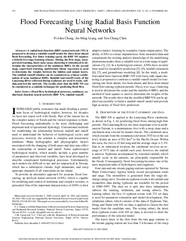 (PDF) Flood forecasting using radial basis function neural networks