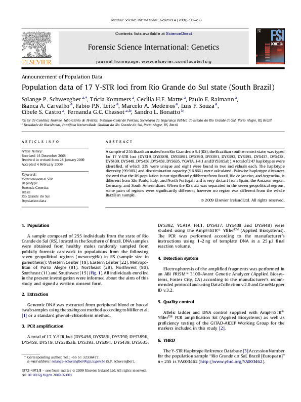 (PDF) Population data of 17 Y-STR loci from Rio Grande do Sul state ...