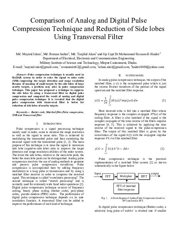 Pdf Comparison Of Analog And Digital Pulse Compression Technique And