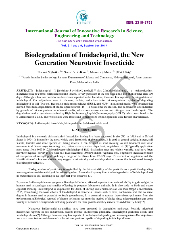 (PDF) Biodegradation of Imidacloprid, the New Generation Neurotoxic ...