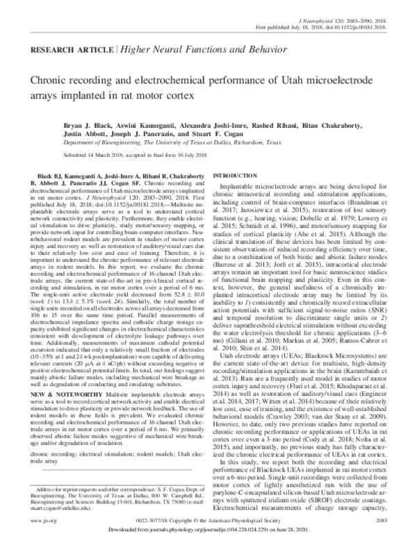 (PDF) Chronic recording and electrochemical performance of Utah ...